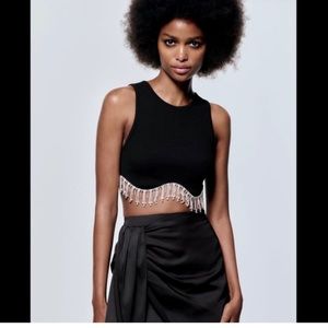 Zara | Tops | Nwt Zara Seamless Rhinestone Cropped Top | Poshmark